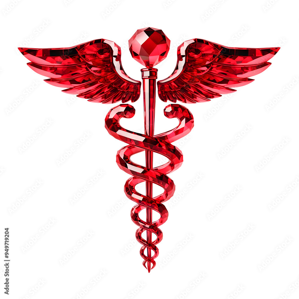 Red crystal caduceus medical symbol isolated on transparent background ...