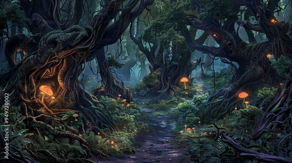 Enchanted forest path. Mysterious path winding through an enchanted ...
