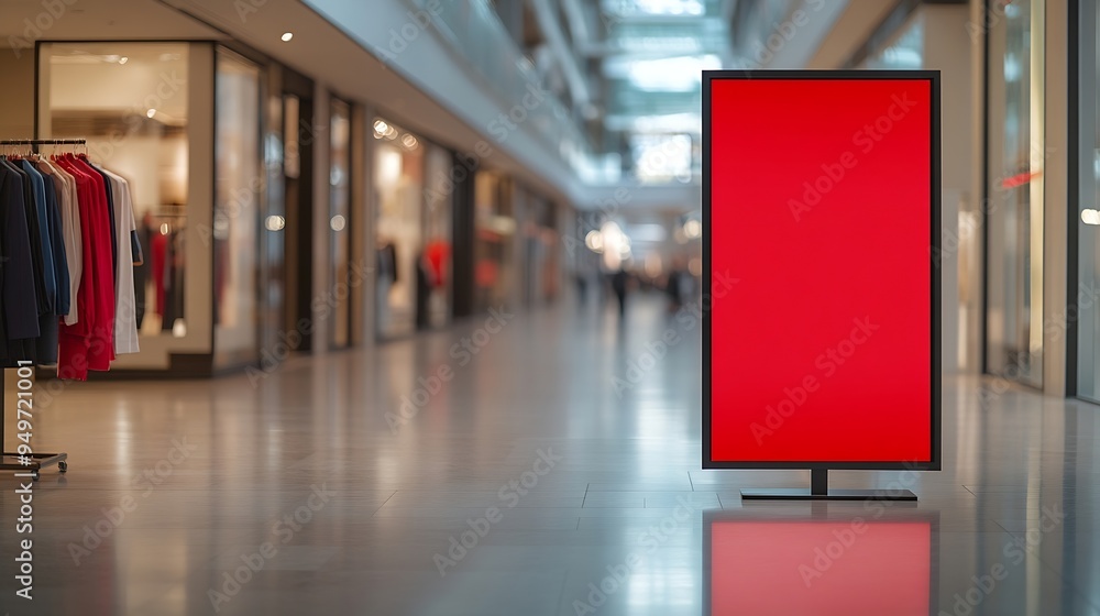 red blank sign inside shopping mall mock up advertise display frame ...