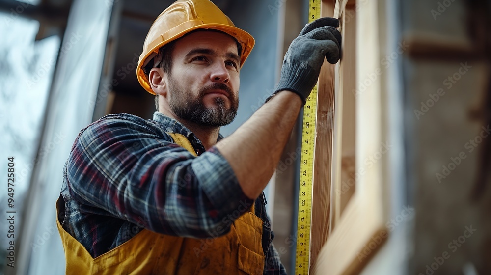 Technician worker in uniform using measuring tape tool to measuring ...