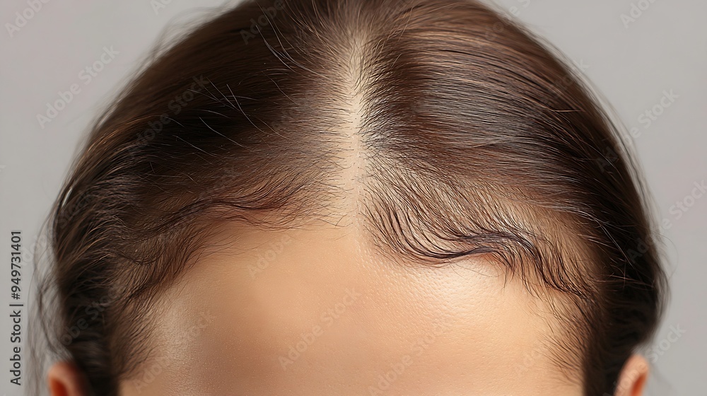 Before and after head shot of a young woman with a receding hairline on ...
