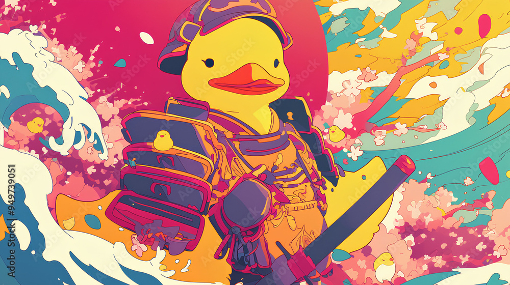 Cute duck wearing Japanese samurai armor, cool poses, cute kawaii ...
