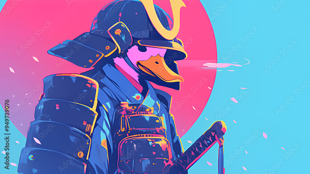 Cute duck wearing Japanese samurai armor, cool poses, cute kawaii ...