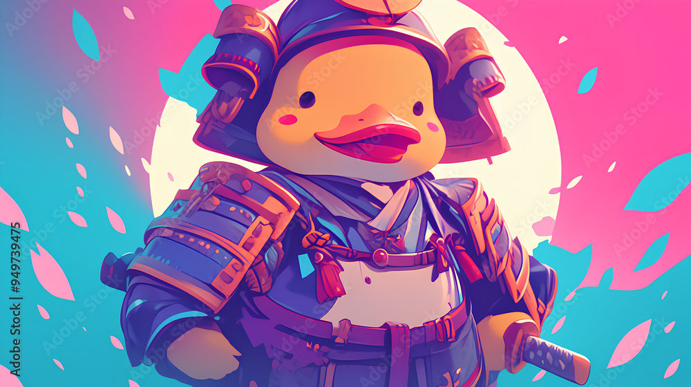 Cute duck wearing Japanese samurai armor, cool poses, cute kawaii ...