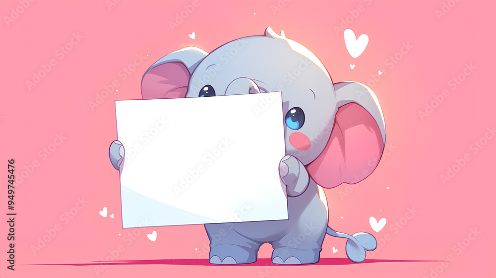 cute elephant holding up a blank sign, colorful cartoon character ...