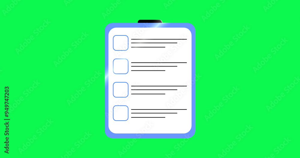 2D Checklist motion graphic pop-up. Clipboard with white paper and ...