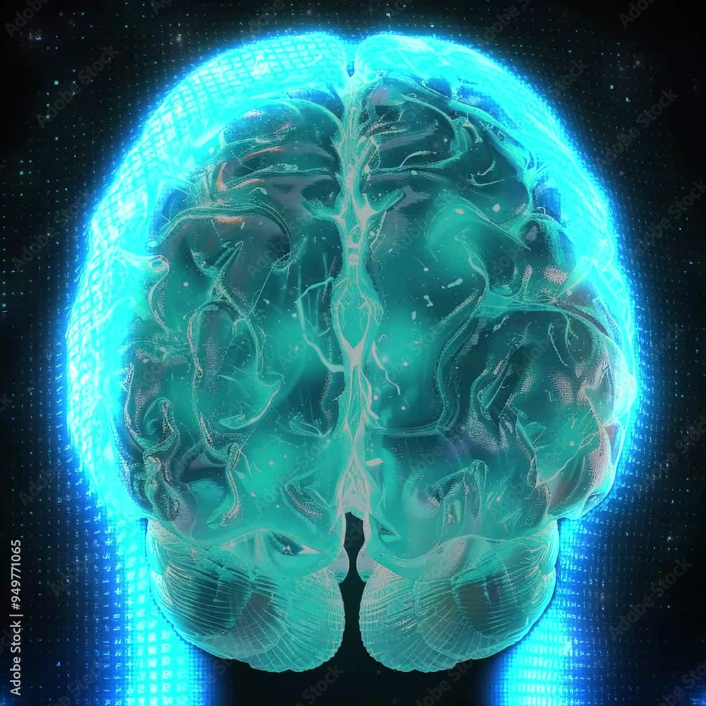 human brain anatomy with light blue color. Human brain anatomy scan. X ...