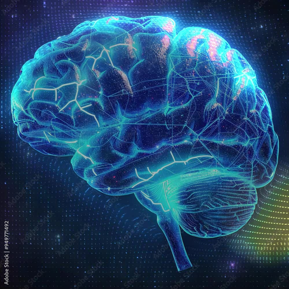 human brain anatomy with light blue color. Human brain anatomy scan. X ...