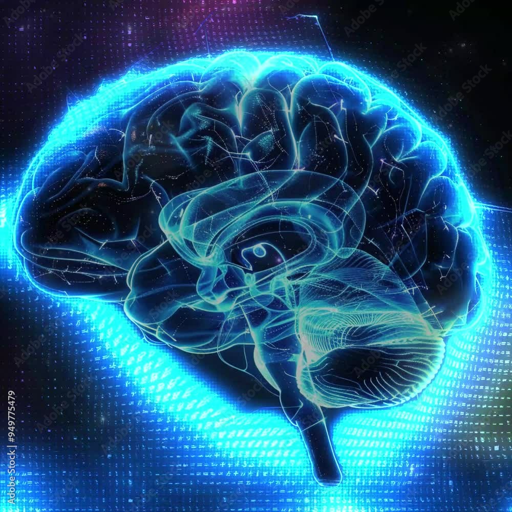 human brain anatomy with light blue color. Human brain anatomy scan. X-ray of human brain Stock ...