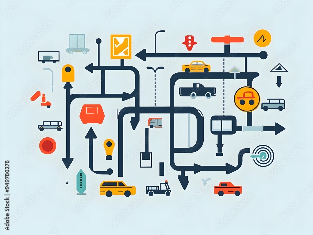 Traffic Flow Analysis Chart with Arrows and Vehicle Symbols for Data ...