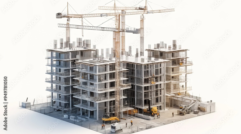 A detailed construction site model of an apartment complex being built ...