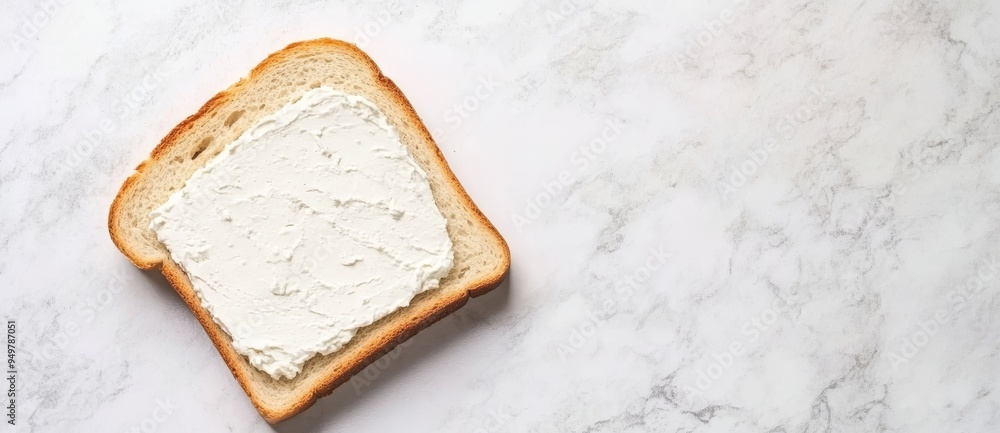 Image shows a slice of bread slathered with delicious cream cheese on a ...