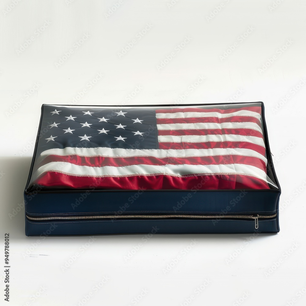 American Flag Storage Box: A navy blue, zippered storage box with a ...