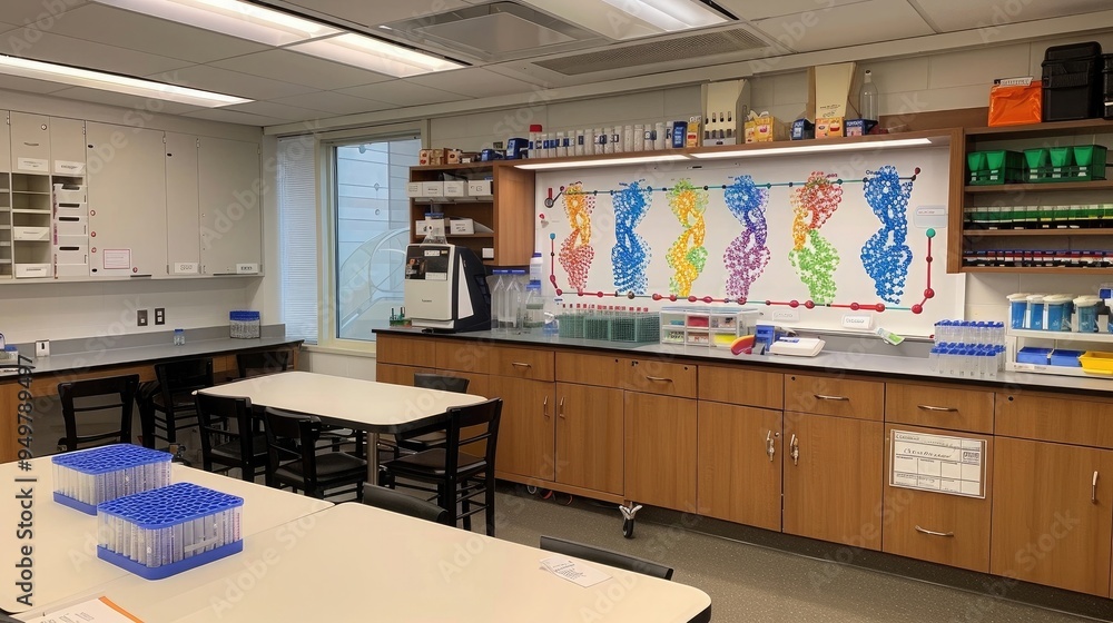 Molecular Biologist's Lab Wall: Featuring DNA structure models, cell ...