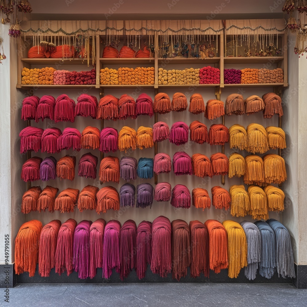 Colorful Array of Traditional Sikh Turbans and Scarves in Gurdwara ...