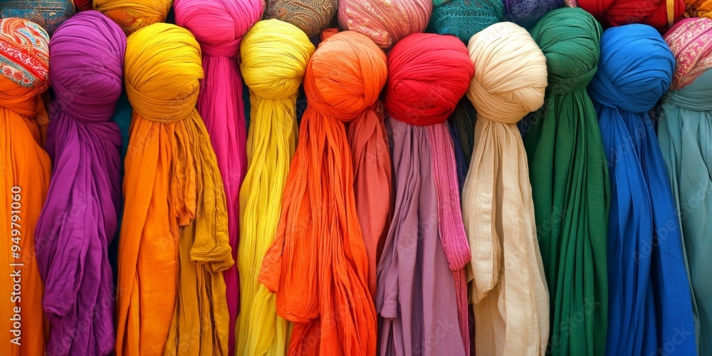 Colorful Array of Traditional Sikh Turbans and Scarves in Gurdwara ...