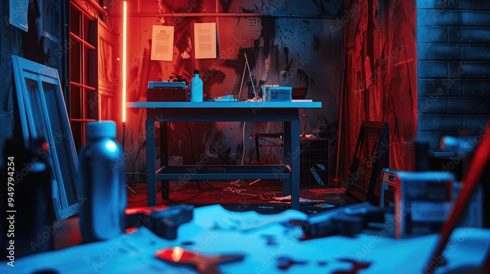 Mystery Thriller Crime Scene: A crime scene set with evidence markers ...