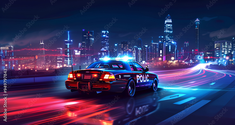 Siren Blaring Police Car Dash in Cityscape, siren blaring, police car ...