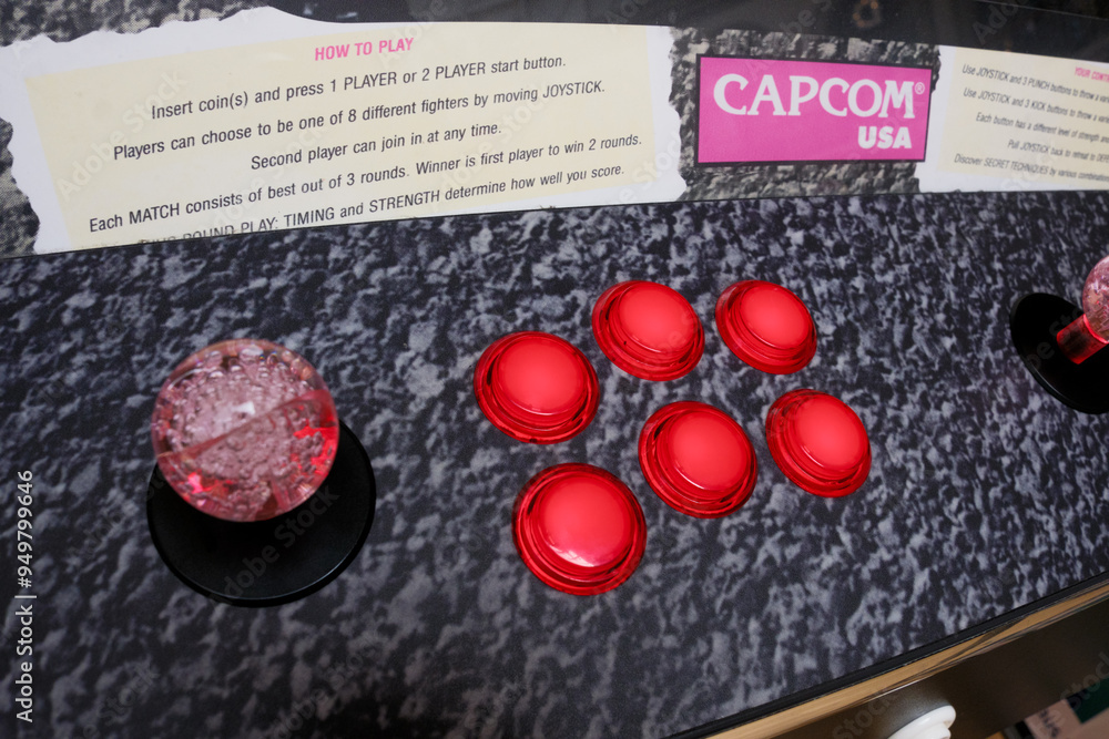 Leeds England: 2nd June 2024: Capcom USA classic arcade setup displays ...