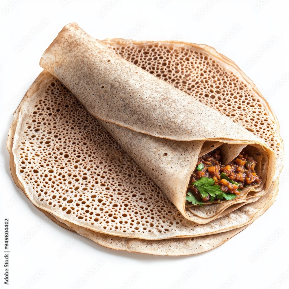 Injera flatbread with stew, a traditional Ethiopian dish. Stock Photo ...