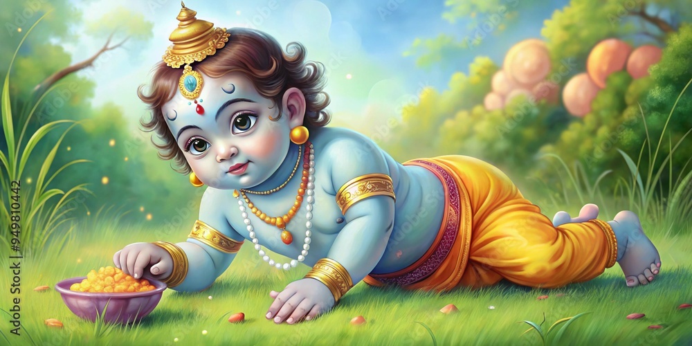 Cute little baby Krishna. Cartoon character Hindu god Lord Krishna ...