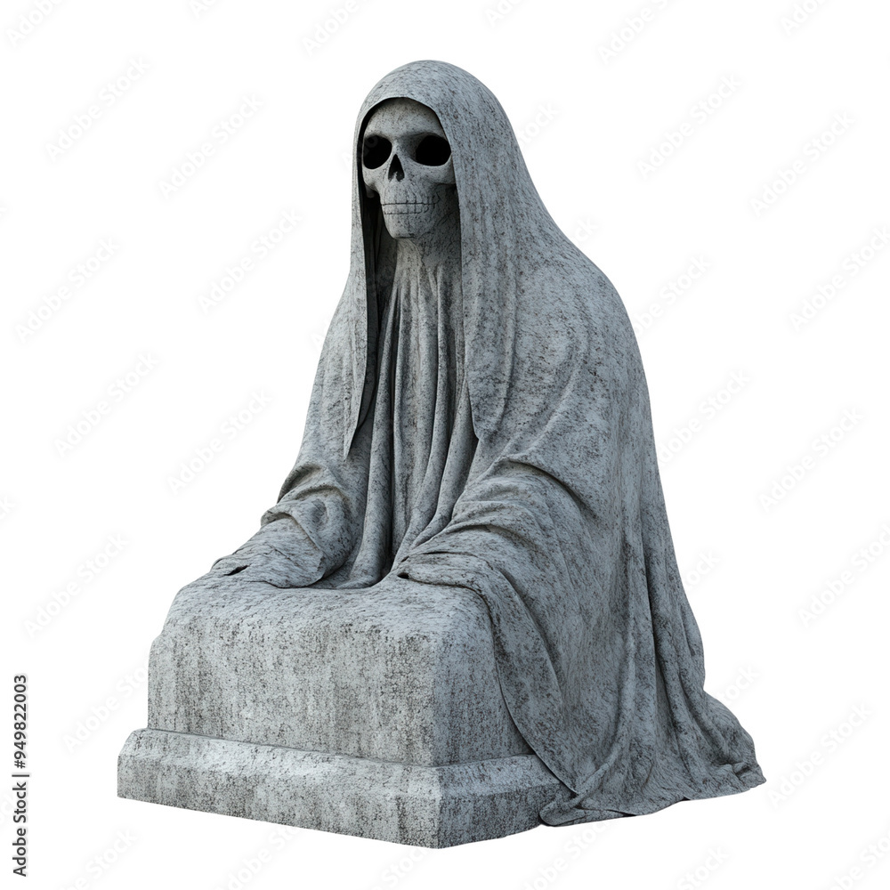 Stone sculpture of a hooded figure resembling the Grim Reaper, perfect ...