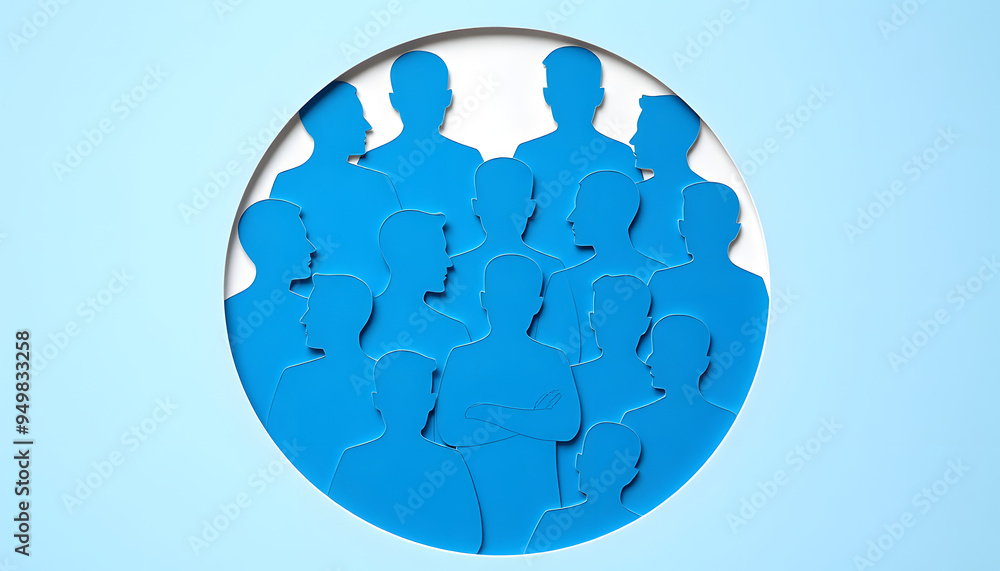 Diverse paper cut men people group illustration inside circle shape ...