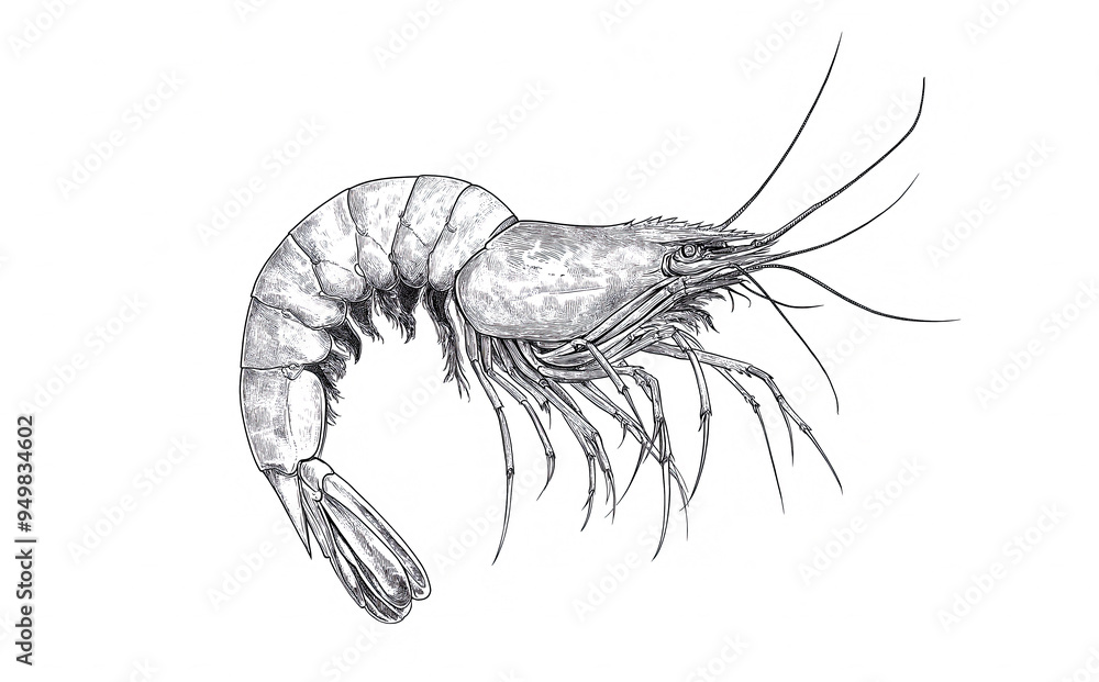Seafood, shrimp prawn. Vintage retro print, black white seafood shrimp ...