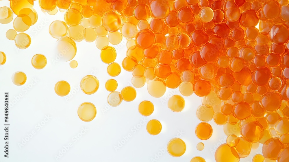 Vitamin C and retinol, vibrant orange and yellow gels, are displayed on ...