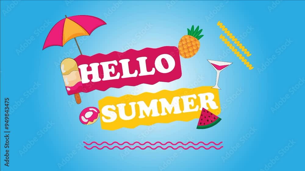 Animated Summer Background Design with umbrella, ice cream, pineapple ...
