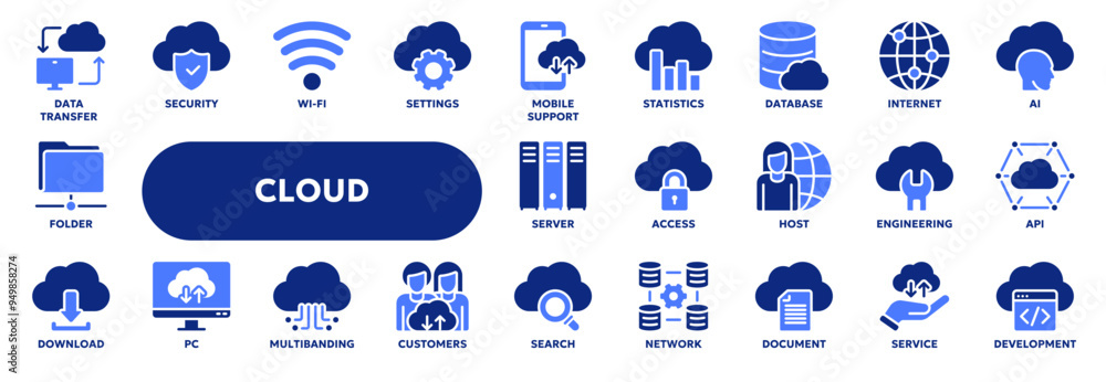 Set of vector solid icons related to cloud computing technology and web ...