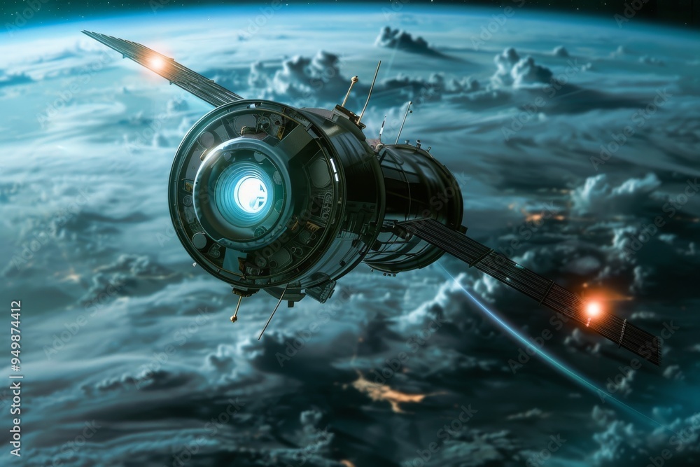 A creative illustration of a satellite floating in space, highlighting ...