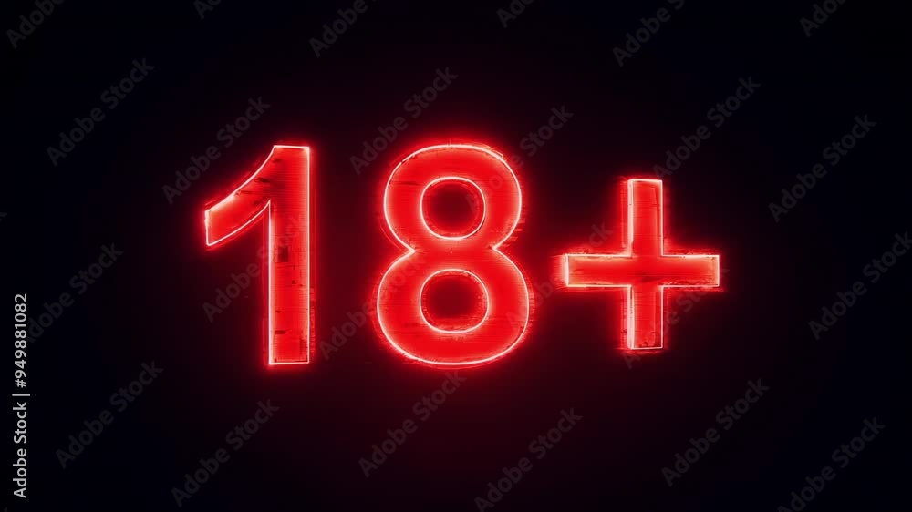Animated sequence showing a bright red neon 18 symbol illuminating ...