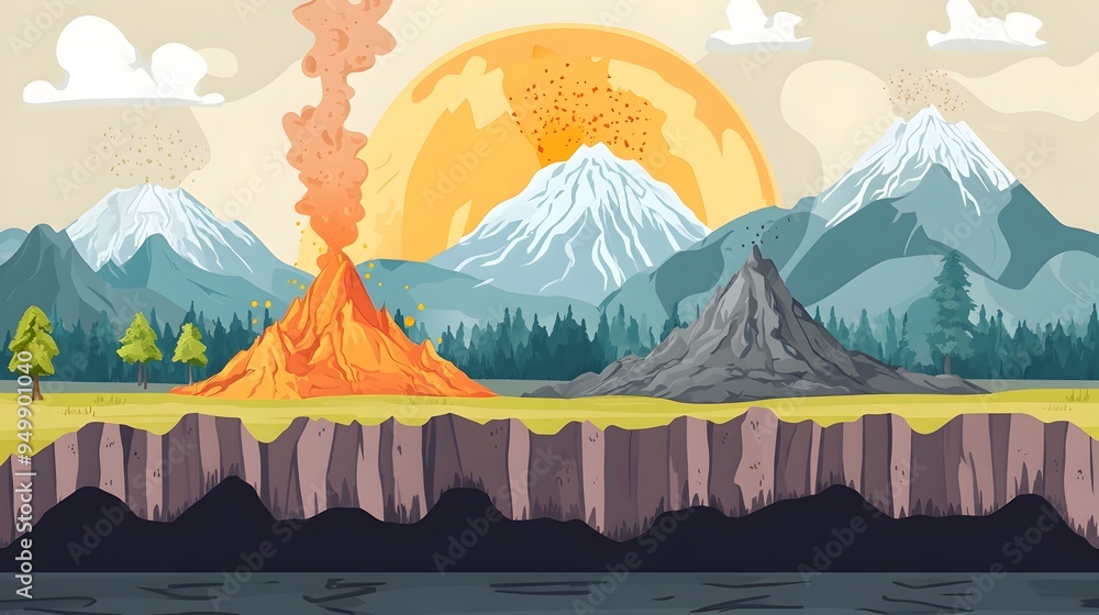 Detailed Flat Infographic Diagram Illustrating the Geological Processes ...