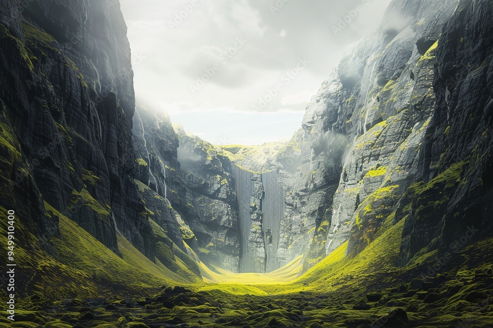 ai generative gap between two iron wall mountains Stock Photo | Adobe Stock