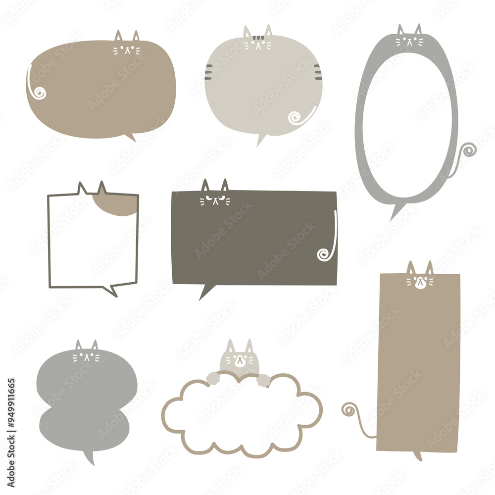 collection set of cute doodle hand draw animal pet cat speech bubble ...