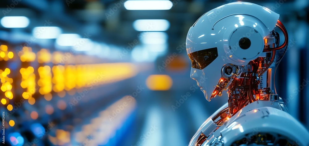 Futuristic robotic head with intricate details, showcasing advanced ...