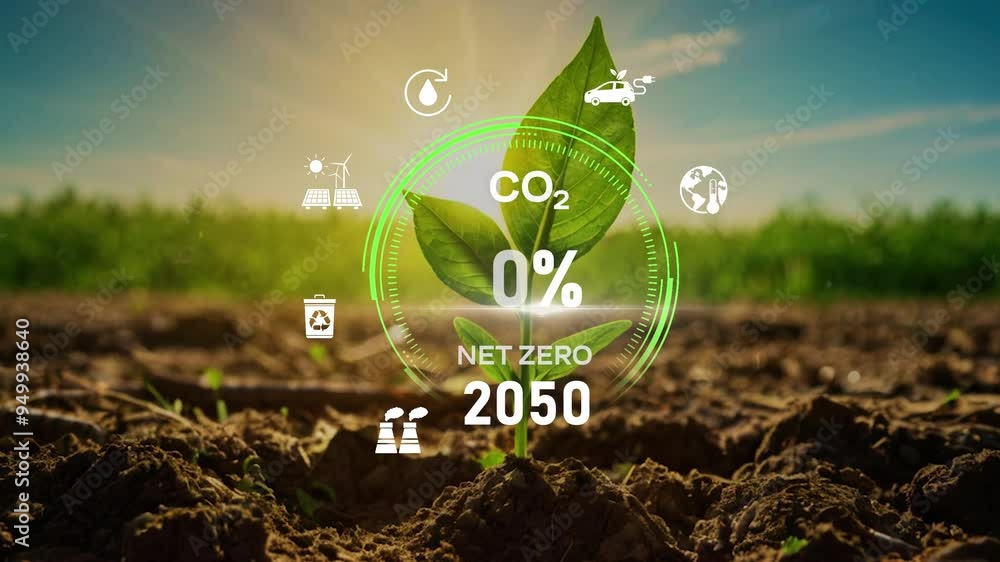 Digital dashboard of CO2 level gauge percentage drop down to 0. Net ...