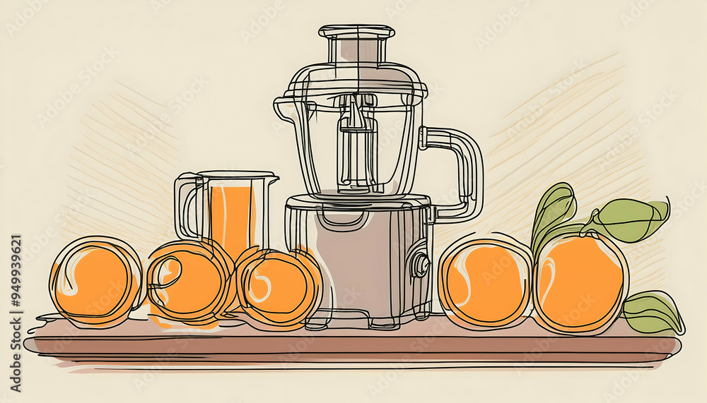 One line drawing and continue for juicer on digital art concept ...