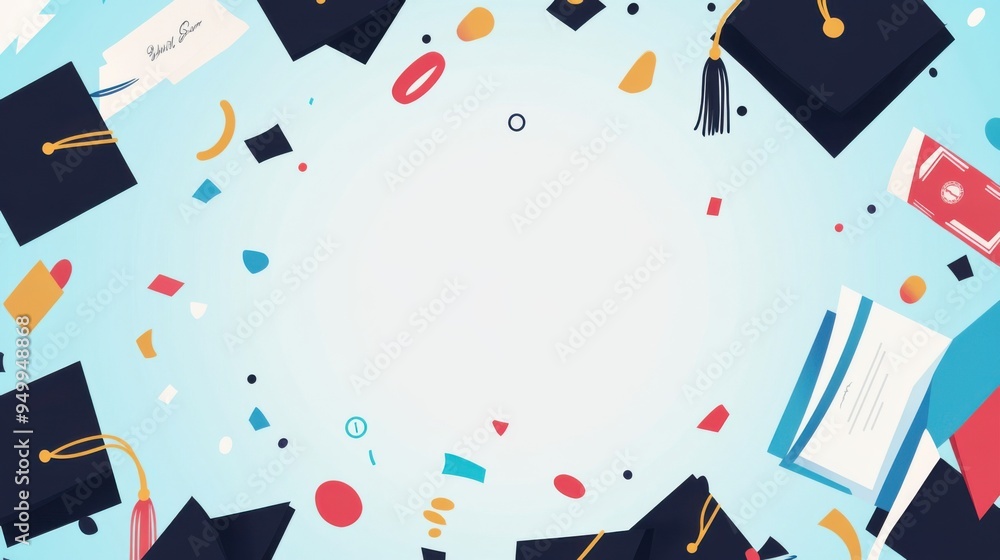 Celebrate graduation with this vibrant illustration featuring caps ...