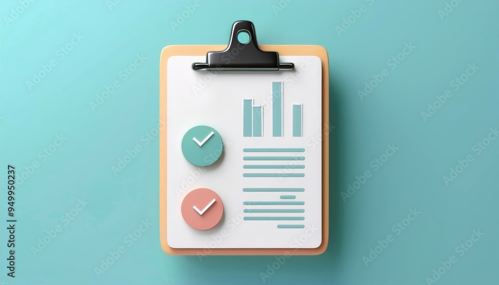 A clipboard with a report featuring check marks and bar graphs on a ...