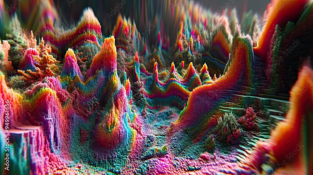 A 3D autostereogram, revealing a hidden 3D image when viewed with ...