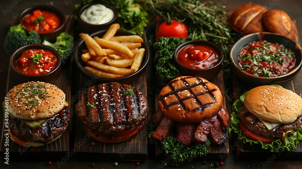 A burger bonanza collage with an assortment of burgers including ...