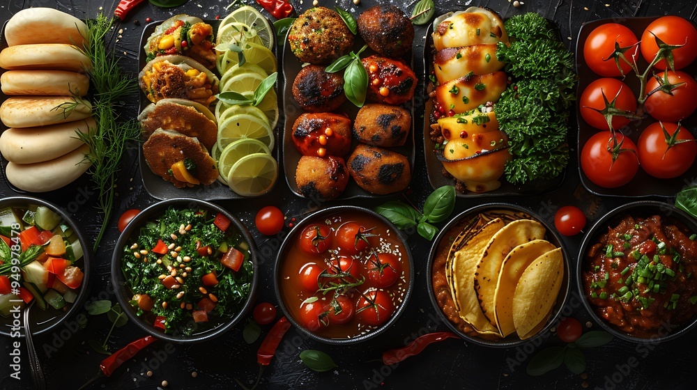 A vibrant collage of street foods from around the world, featuring ...