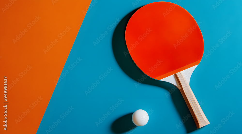Red Table Tennis Racket with a White Ball on a Reflective Surface ...