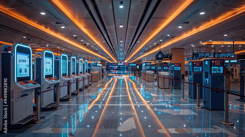 An airport health check station with thermal scanners and health ...