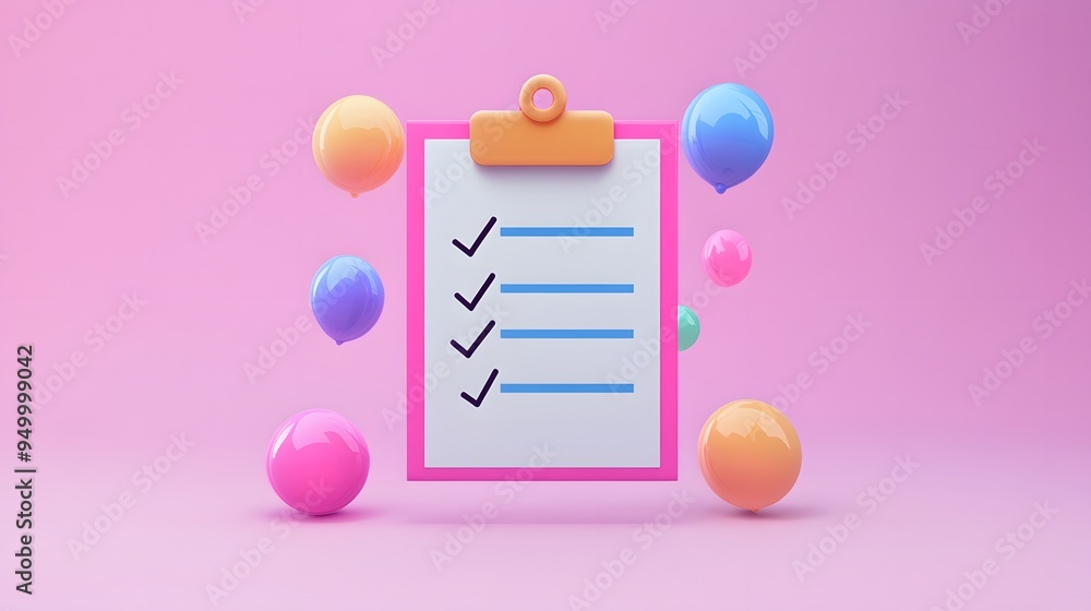 3d Clipboard, checklist symbol. Assignment target icon. Project task ...