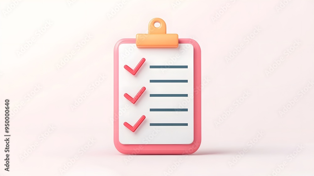 3d Clipboard, checklist symbol. Assignment target icon. Project task ...