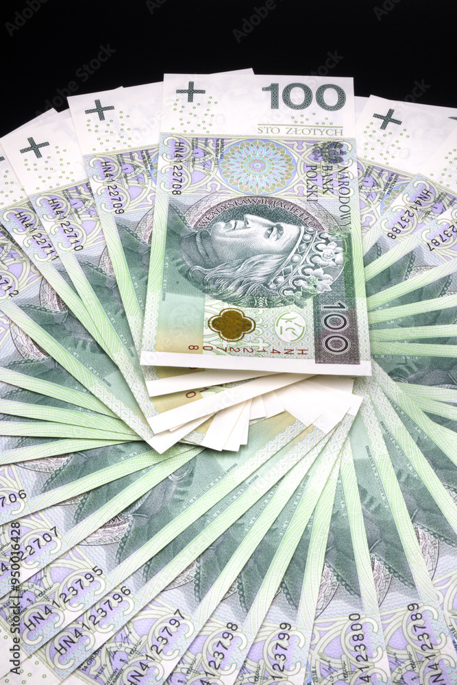 Polska waluta, banknoty sto złotych Stock Photo | Adobe Stock