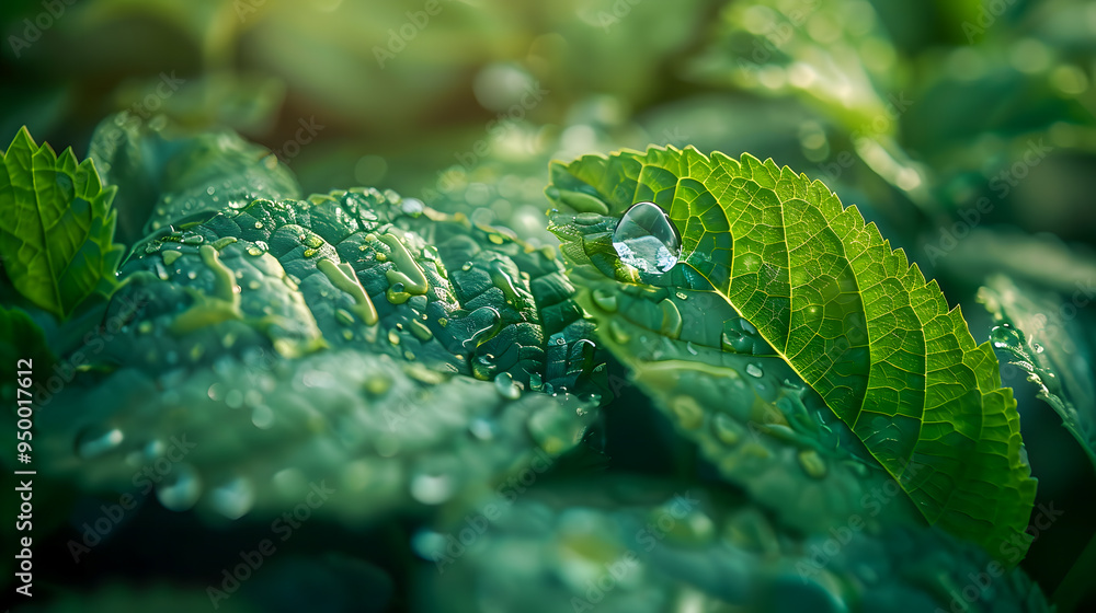 CO2 reducing icon on green leaf with water droplet for decrease CO2 , carbon footprint and ...
